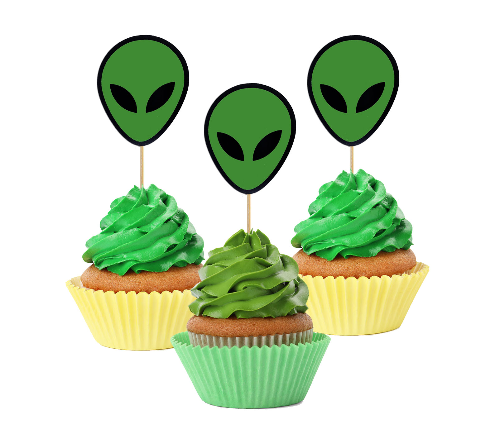 Green Alien Cupcake Toppers | Party in No Time